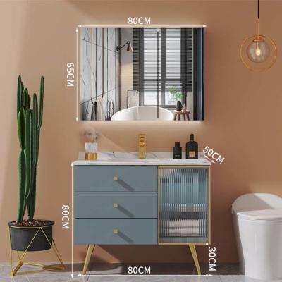 China Floor Mounted Single Washbasin Bathroom Cabinet 80x50x50cm with Drawer and LED Mirror for sale