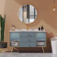 China Floor Mounted Single Washbasin Bathroom Cabinet 80x50x50cm with Drawer and LED Mirror for sale