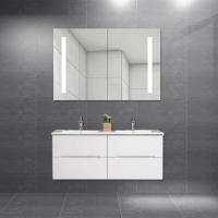 China Modern European Double Sink Bathroom Vanity 118x46x47cm Solid Wood Plywood Cabinet Wall Mounted for sale