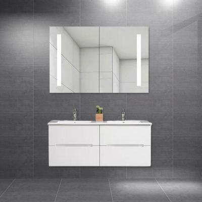 China Modern European Double Sink Bathroom Vanity 118x46x47cm Solid Wood Plywood Cabinet Wall Mounted for sale