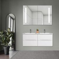 China Modern European Double Sink Bathroom Vanity 118x46x47cm Solid Wood Plywood Cabinet Wall Mounted for sale