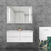 China Modern European Double Sink Bathroom Vanity 118x46x47cm Solid Wood Plywood Cabinet Wall Mounted for sale
