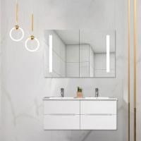 China Wall Mount PVC Bathroom Cabinets Double Basin Vanity Unit White Painted for sale