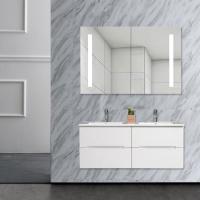 China Wall Mount PVC Bathroom Cabinets Double Basin Vanity Unit White Painted for sale