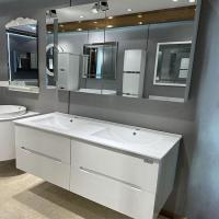 China Luxury Euro Style PVC Bathroom Vanity Set 120cm Wall Mounted Solid Wood Cabinet for sale