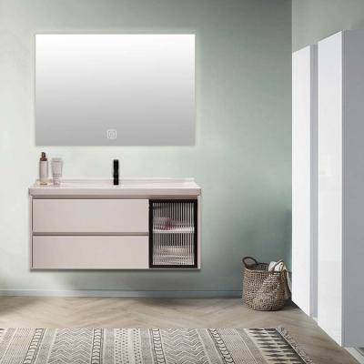 China Solid Wood Wall Mounted Bathroom Vanity with Ceramic Basin 80cm 16mm for sale