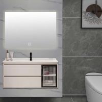 China Solid Wood Wall Mounted Bathroom Vanity with Ceramic Basin 80cm 16mm for sale