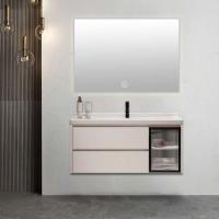 China Solid Wood Wall Mounted Bathroom Vanity with Ceramic Basin 80cm 16mm for sale