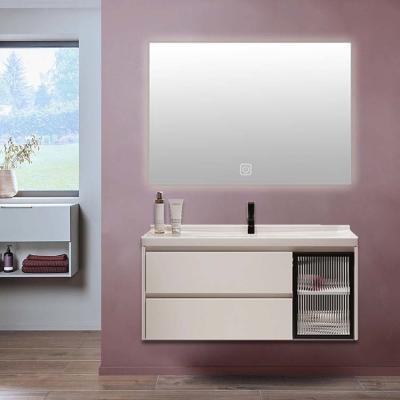 China 800mm Modern Wall Hung Vanity with Ceramic Basin and LED Mirror for Bathroom for sale