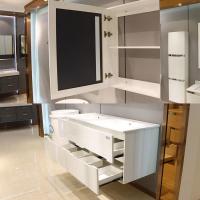 China Floating PVC Double Sink Bathroom Cabinet 1200x800x130mm Wall Mounted Vanity for sale