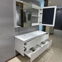 China Floating PVC Bathroom Cabinets Mirrored Bathroom Double Vanity for sale