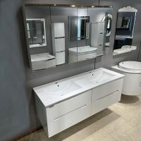 China Floating PVC Bathroom Cabinets Mirrored Bathroom Double Vanity for sale