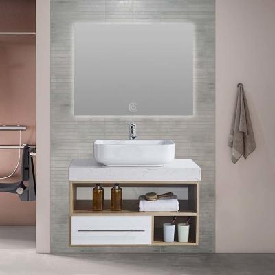 China Non Painting Bathroom Vanity Cabinet Set 80cm with Drawer and LED Mirror Wall Mounted for sale