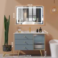 China Lake Blue Plywood Cabinet Ceramic Basin Bathroom Vanity 80x50x50cm with LED Mirror for sale