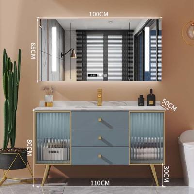 China LED Mirror Ceramic Top Bathroom Vanity Wall Mounted Solid Wood Cabinet 80x50x50cm for sale