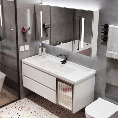 China SONSILL 80x48cm Wall Mounted Solid Wood Bathroom Vanity Cabinet with Ceramic Basin and Mirror for sale