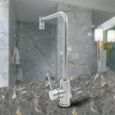 China SUS304 Stainless Steel Single Hole Kitchen Faucet 400mm Brushed Cold Hot Water Mixer Tap for sale