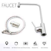China SUS304 Stainless Steel Single Hole Kitchen Faucet 400mm Brushed Cold Hot Water Mixer Tap for sale