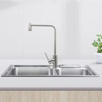 China 304 Stainless Steel Kitchen Sink Faucet Silvery Long Neck 400mm Single Hole Deck Mounted for sale