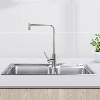 China 304 Stainless Steel Kitchen Sink Faucet Silvery Long Neck 400mm Single Hole Deck Mounted for sale