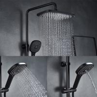 China Wall Mounted Black Rain Shower Set 304 Stainless Steel Bathroom Faucet 13 inch ABS Top Spray for sale