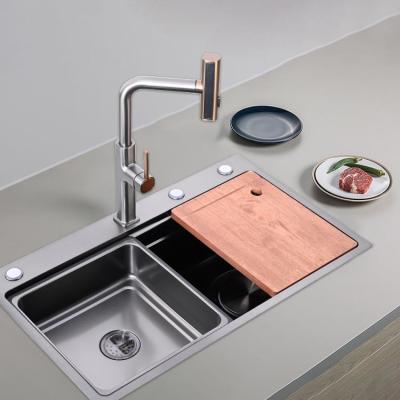 China Nano Silver Single Slot Stainless Steel Kitchen Sink 660x405mm Inner Basin 220mm Depth for sale