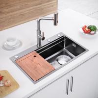 China Nano Silver Single Slot Stainless Steel Kitchen Sink 660x405mm Inner Basin 220mm Depth for sale