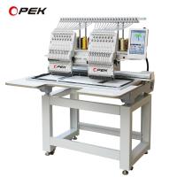 China 1200RPM Opek 2 Heads 12/15 Needles High Speed Hat T-shirt Flat Computer Embroidery Machine for sale