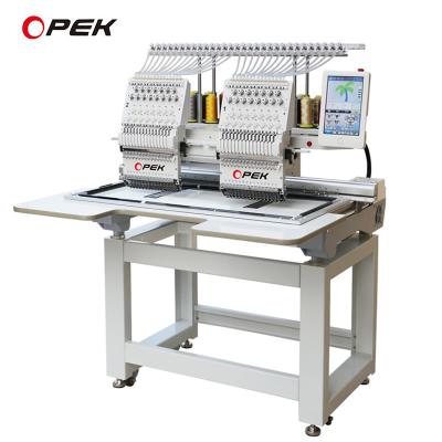 China 1200RPM Opek 2 Heads 12/15 Needles High Speed Hat T-shirt Flat Computer Embroidery Machine for sale