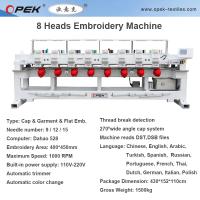 China ISO/CE Certified Opek 8 Heads Industrial 12/15 Needles Computer 400*500mm Flat Embroidery Machine for sale