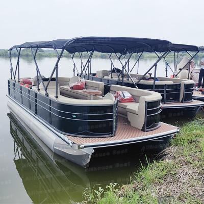 China 25FT Aluminum Pontoon Boat Party Boat With Motor And Trailer for sale