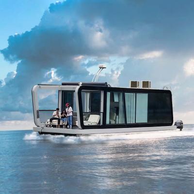 China Custom Boathouse Restaurant 16 People Pontoon Boat Restaurant For Sightseeing for sale