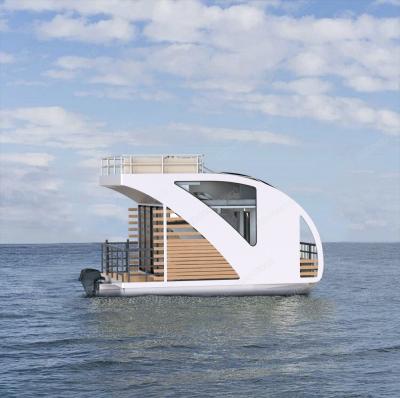 China Aluminum Floating Water House Boat With Living Room 6 Person Capacity for sale