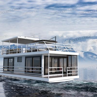 China Custom Luxury Double Decker House Boat Floating Boat Hotel For Entertaining Guests for sale