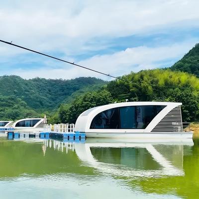 China Aluminum Design Floating Boat Hotel House Boat For Fishing Swimming for sale