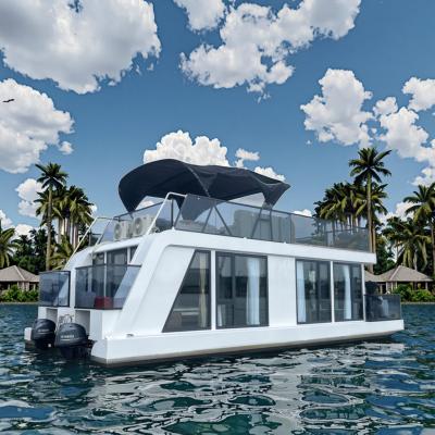 China Recreational Pontoon House Boats Aluminum Hull Houseboat Luxury Style for sale