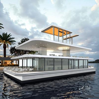 China 200 People Floating Restaurant Boat Aluminum Material Pontoon Boat Restaurant for sale