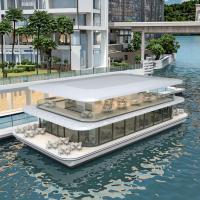 China 30m Length 15m Width Floating Restaurant Boat High Capacity for 200 People for sale