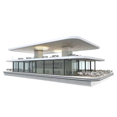 China 30m Length Aluminum Boat House Floating Restaurant Boat for 200 People for sale