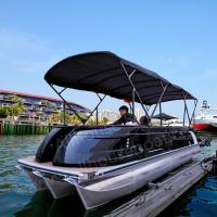 China Customizable 25ft Fiberglass Pontoon Boat 12-15 People With Swim Ladder for sale