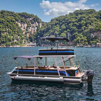 China 25-30FT Aluminum Double Decker Pontoon Boat For 12 People Recreational for sale