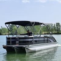 China 25ft Modern Black & Silver Pontoon Boat - Sleek Design For Premium Leisure & Business Use for sale