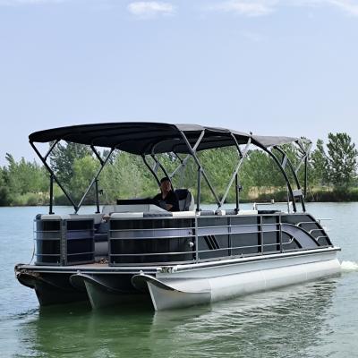 China 25ft Modern Black & Silver Pontoon Boat - Sleek Design For Premium Leisure & Business Use for sale