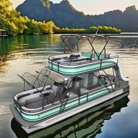 China 27FT Double Layer Pontoon Boat – Luxury Two-Tone Green & White Deck Boat for Leisure Fishing & Water Sports for sale