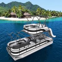 China 26FT Double Layer Pontoon Boat With White & Black Panel | Luxury Twin Deck Party & Fishing Pontoon For Lake & Coastal Cruising for sale