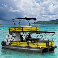 China 30FT Double Decker Pontoon Boat with Restroom, Shower Slide Bar & LED Lights – Luxury Party & Family Entertainment Boat for sale