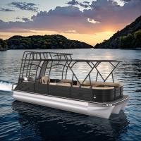 China 27FT Double Deck Pontoon Boat with Slide & BBQ Grill | Luxury Black Two-Layer Party Boat for Leisure & Fishing for sale