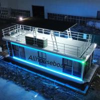 China Floating Villa Double Deck Houseboat With Rooftop Party Deck BBQ & Fully Furnished Interior for sale