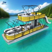 China 30FT Double Layer Luxury Yellow Pontoon Boat with Slide, Bar, Restroom, Shower, Party Lighting for Sale for sale