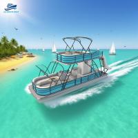 China Luxury Blue Double Deck Pontoon Boat with Slide, Bar, Toilet, Shower, Ambient Lights, Party Boat for Sale for sale
